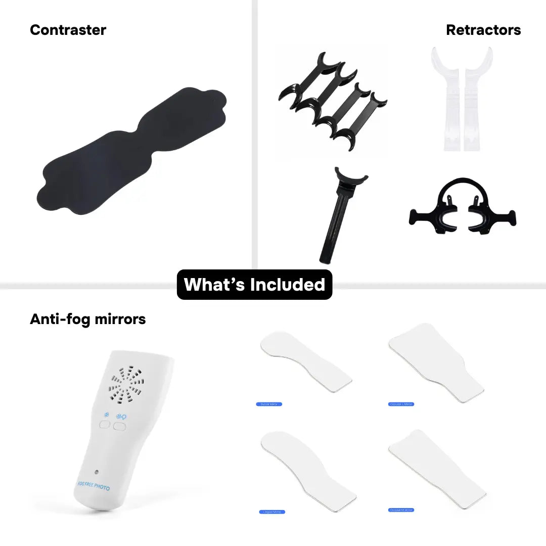 Complete professional dental photography kit: anti-fog mirror with LED ...